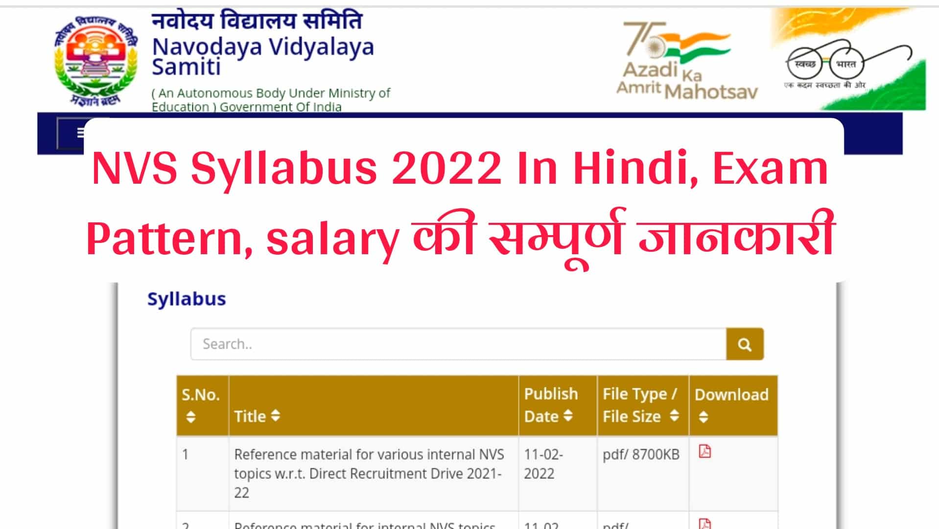 NVS Syllabus 2022 In Hindi And Check New Exam Pattern